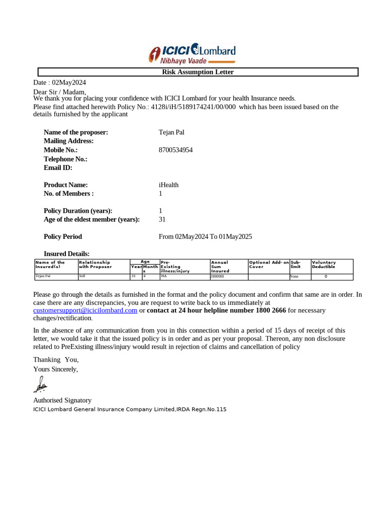Medical Insurance Premium Receipt | PDF | Insurance | Financial Risk