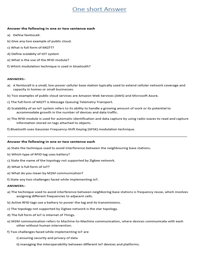 One Liner (Wireless & Communication) | PDF | Internet Of Things | Radio ...