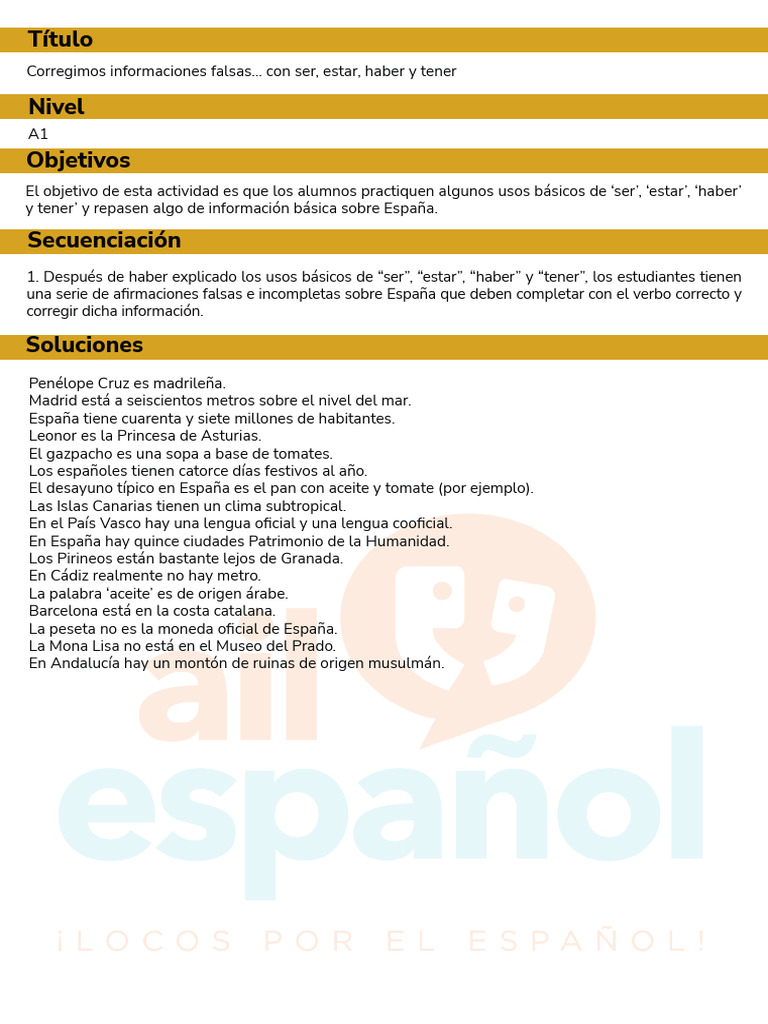 Usos de ser, estar, haber y tener en España | PDF