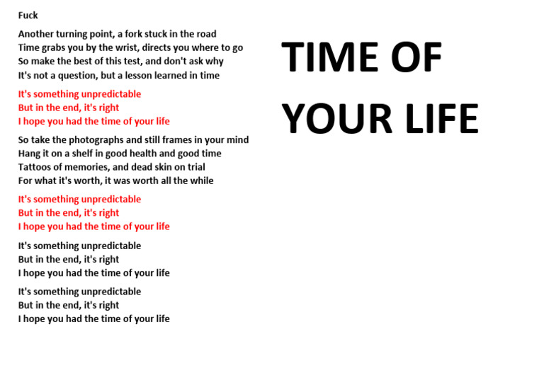 Time of Your Life Lyrics | PDF