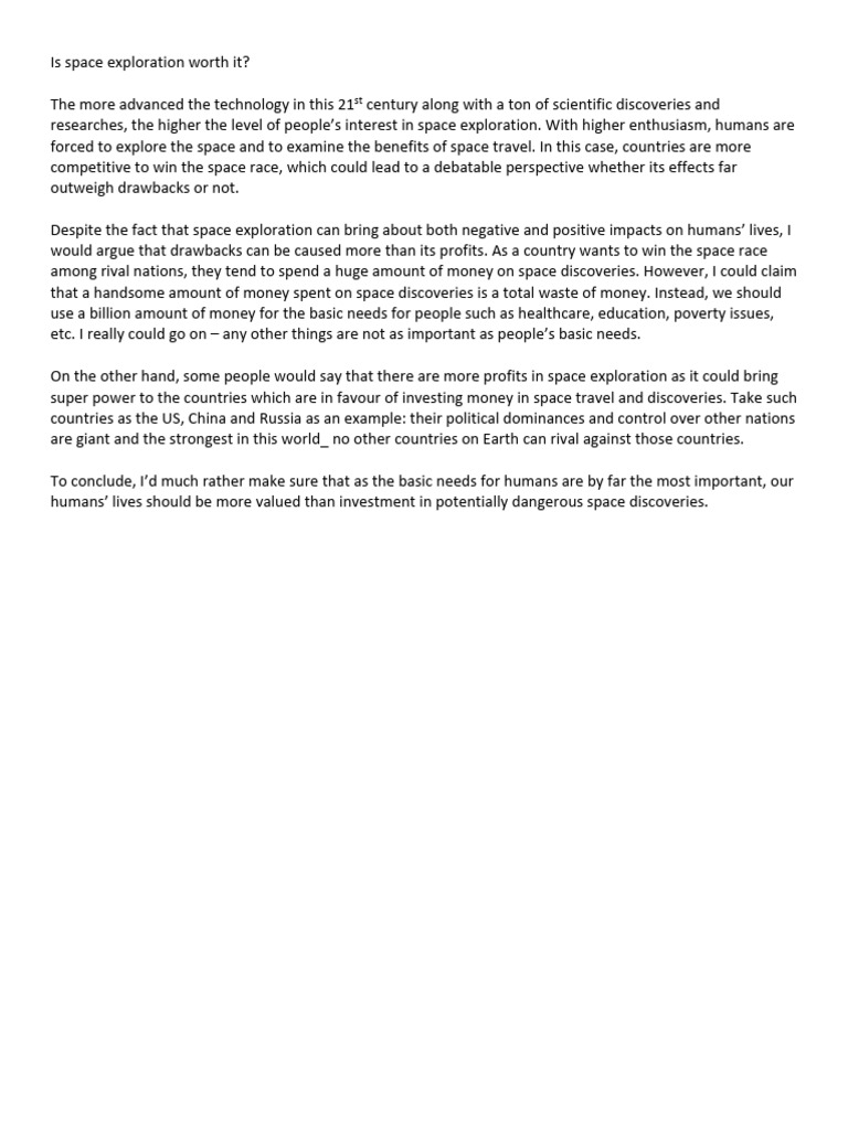 Is Space Exploration Worth It? Essay by Priscilla | PDF