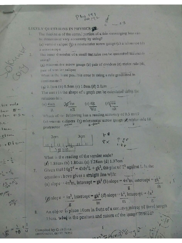 (Brainy) Phy 191 and 192 Past Question-1 | PDF