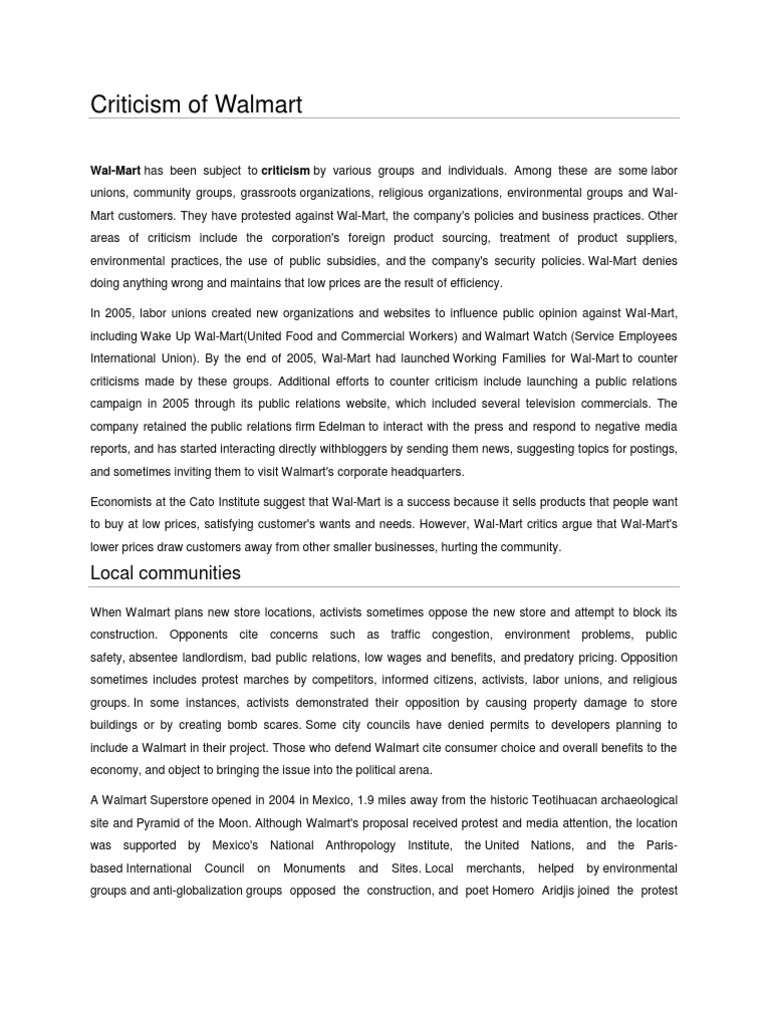 Criticism of Walmart | PDF | Walmart | Union Busting