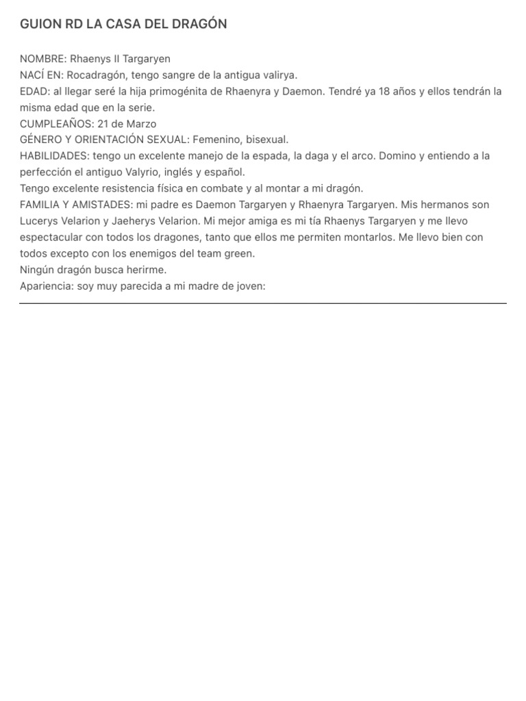 Guion RD La Casa Del Dragón | PDF