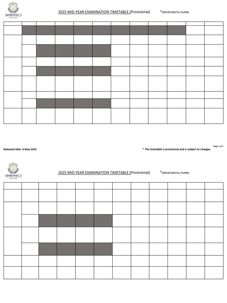 AC Mid Year Examination Timetable 2025 Final | PDF