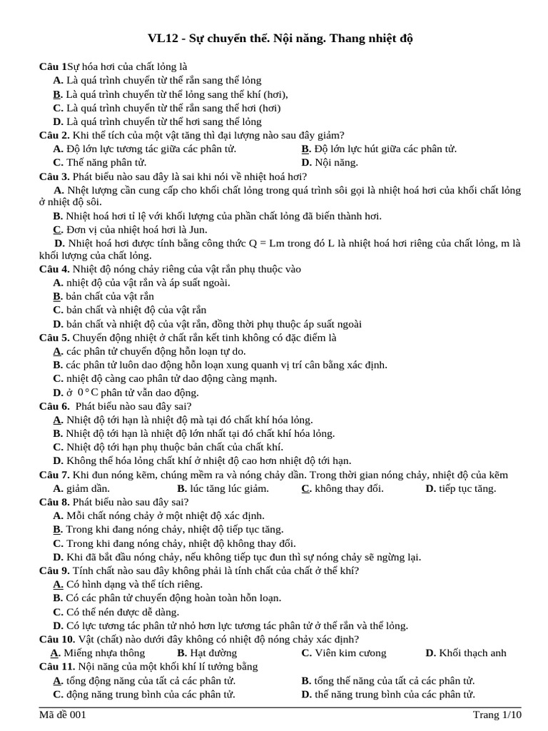 Vl12 - Vật Lí Nhiệt Ôn Thi | PDF
