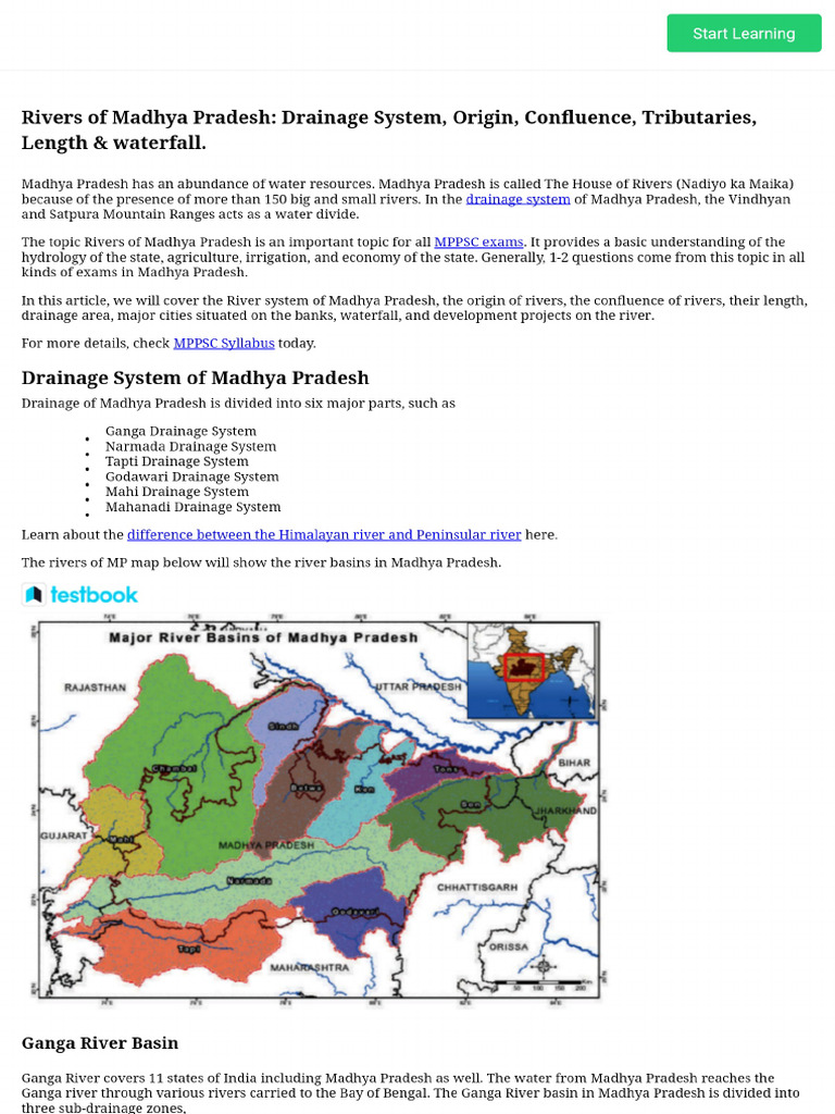 Rivers of Madhya Pradesh (MP) - Check List of River in MP Map! | PDF