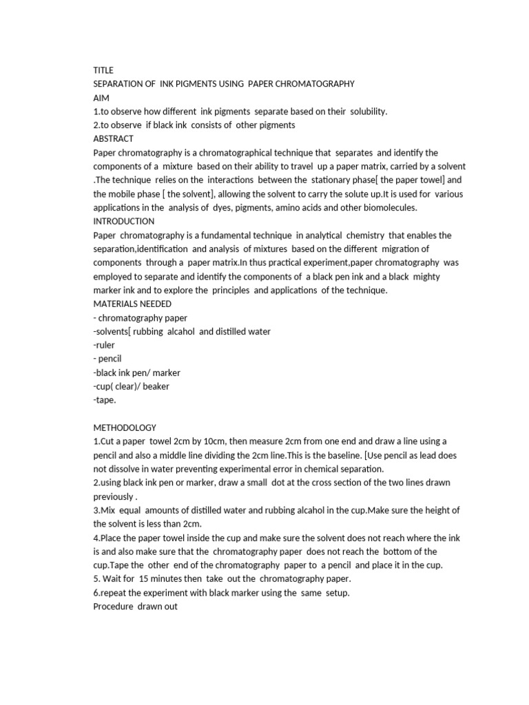 Paper Chromatography Writeup.... Cyma - 122935 | PDF | Chromatography | Ink