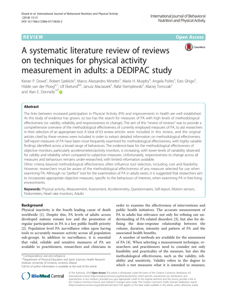 A Systematic Literature Review of Reviews On Techniques For Physical Activity Measurement in ...