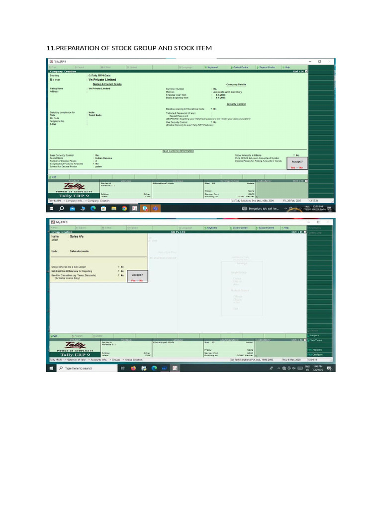 Preparation of Stock Group and Stock Item | PDF