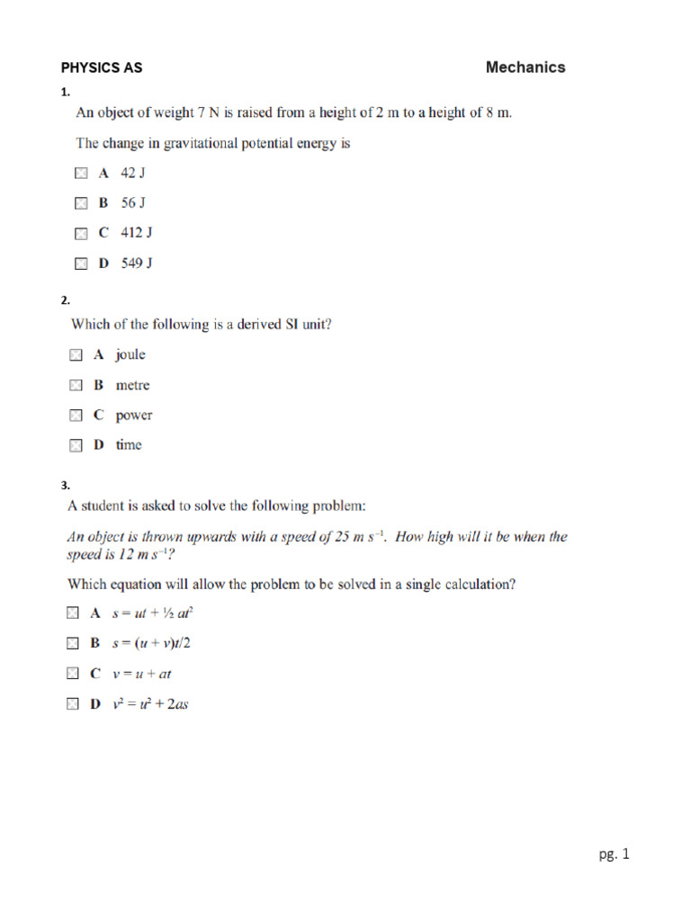 AS Mechanics Worksheet 01 | PDF