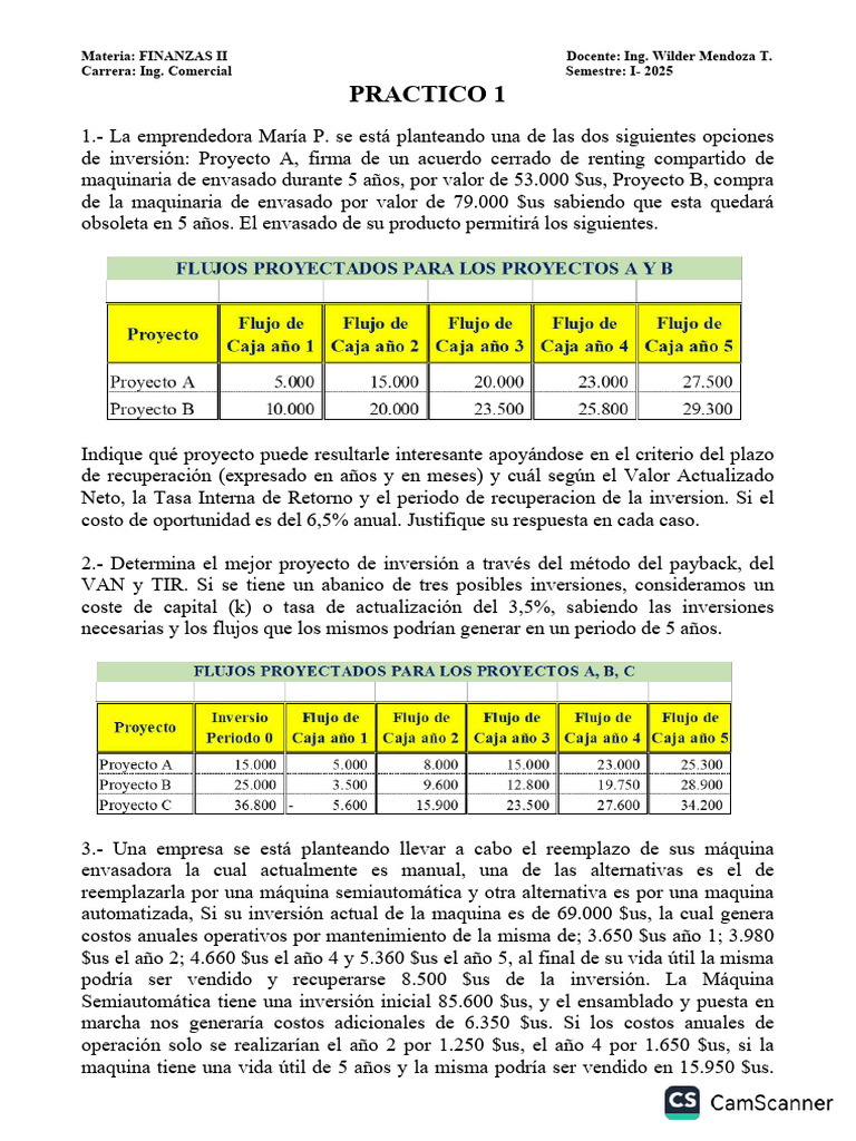 Practico 1 Finanzas Ii May-2025 Upds | PDF | Valor presente neto | Inversiones