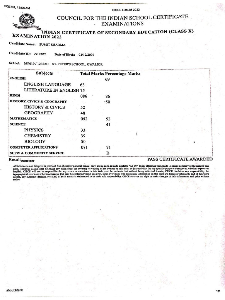 Class X Certificate | PDF