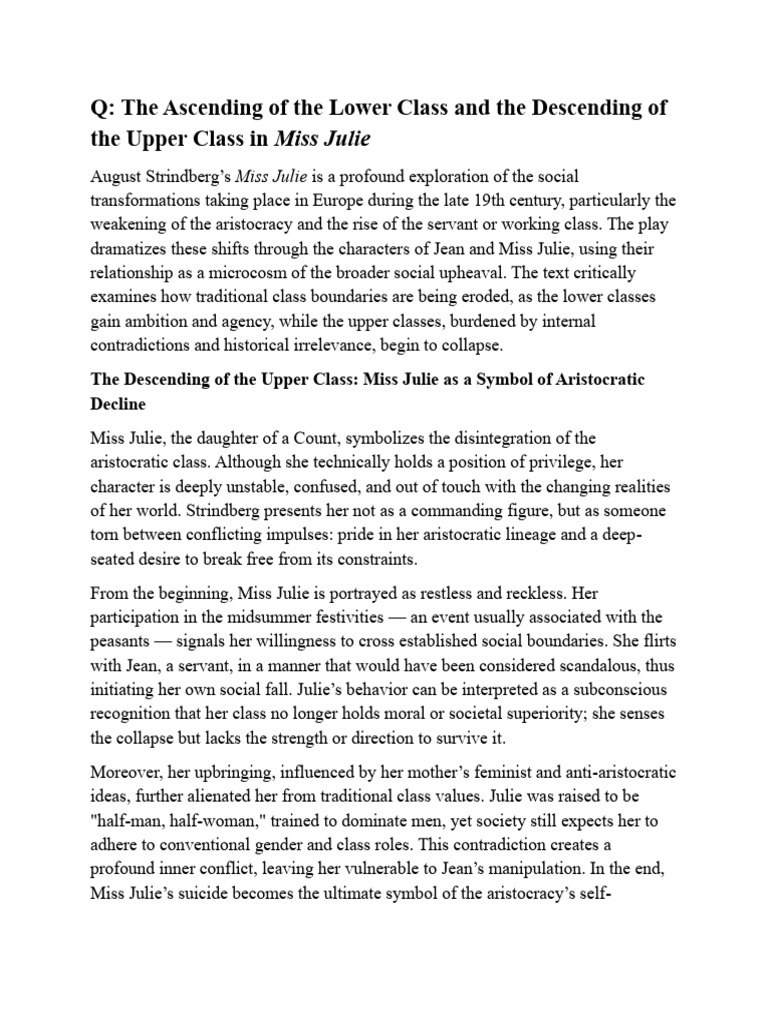 Class Struggles in Strindberg's Miss Julie | PDF