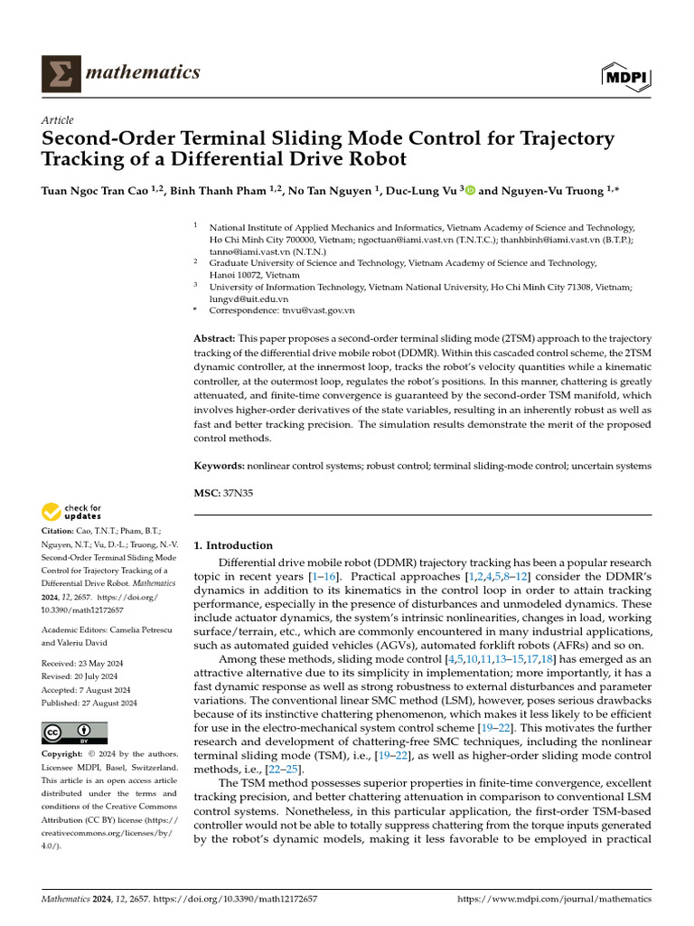 2024 - Second-Order Terminal Sliding Mode Control For Trajectory | PDF | Rotation | Kinematics