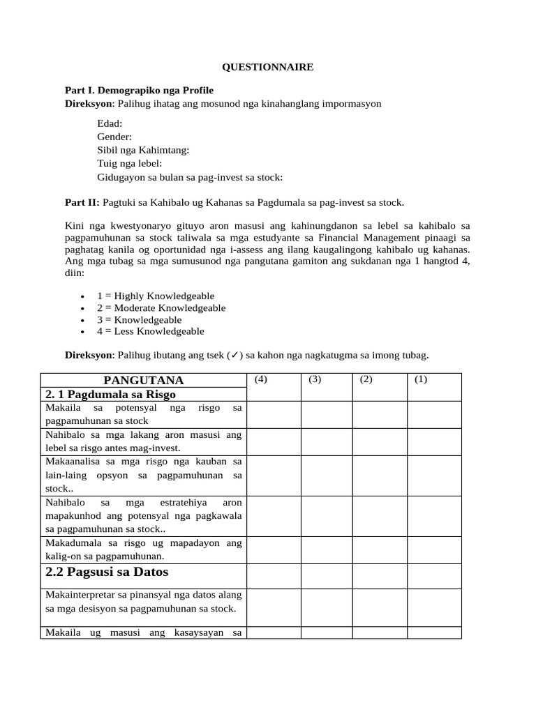 Questionnaire-Bisaya Trans | PDF