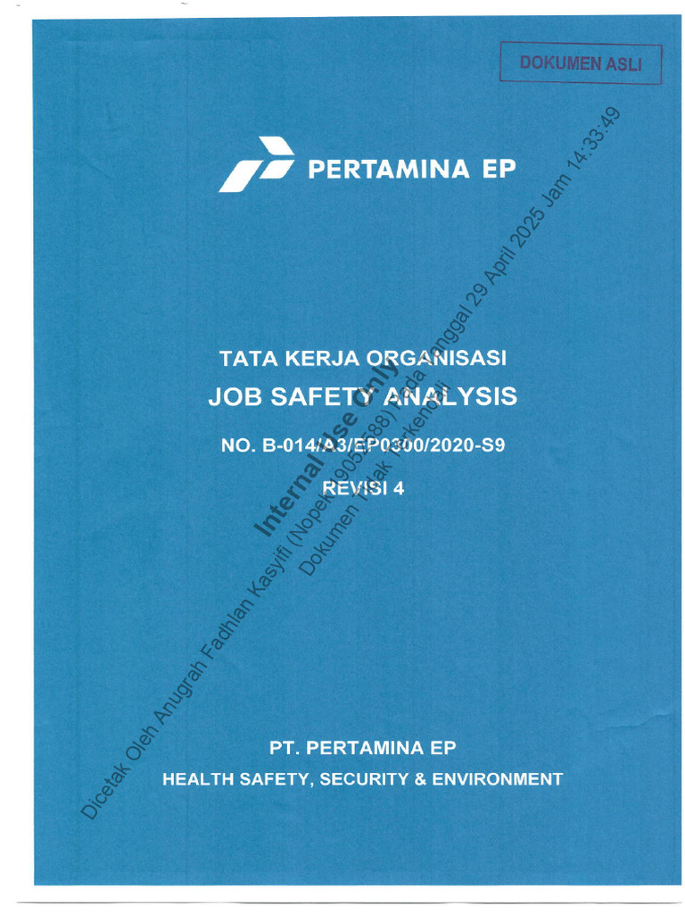 B-014 TKO Job Safety Analysis (JSA) Rev 4 | PDF