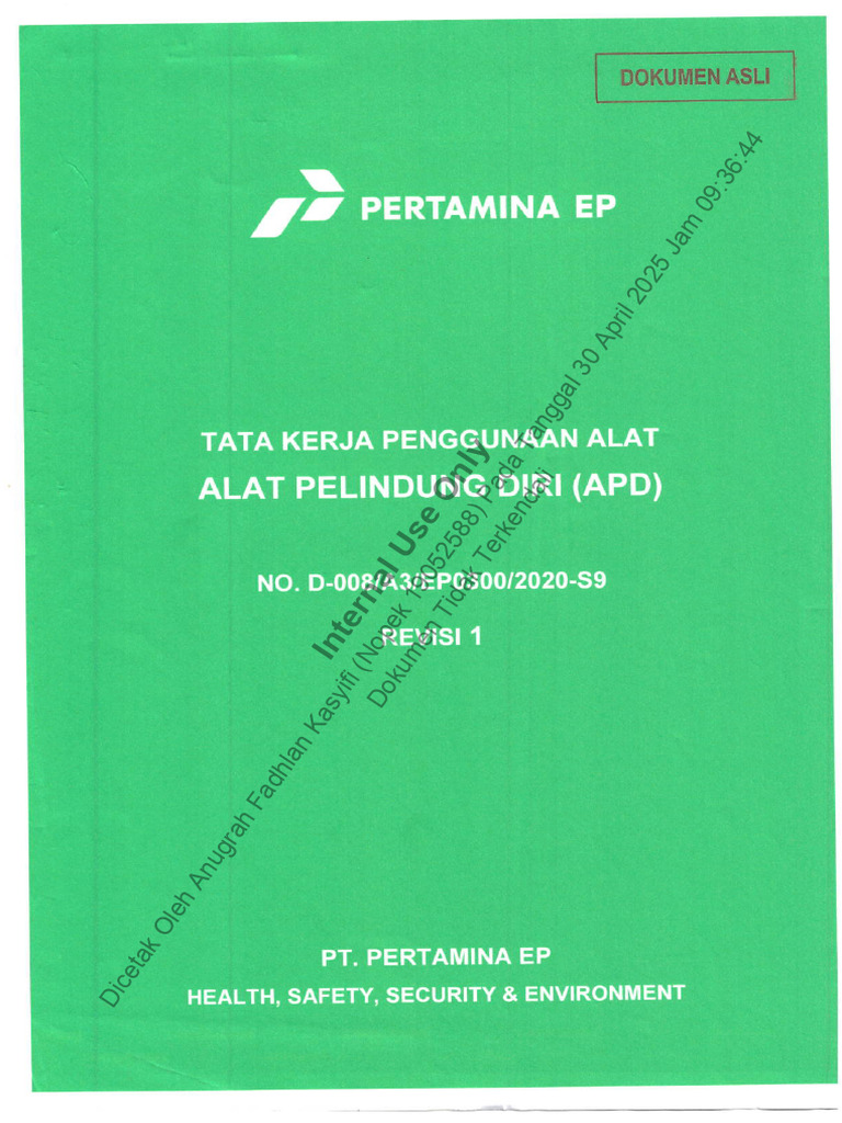 D-008 TKPA Alat Pelindung Diri (APD) 2020 | PDF