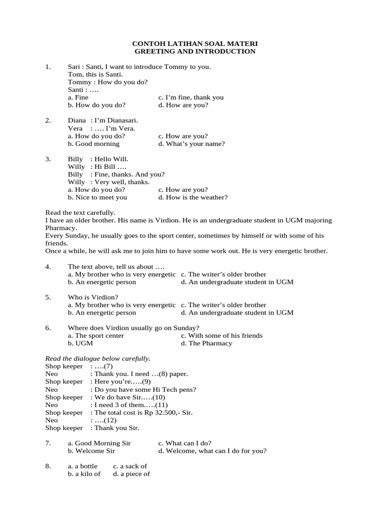 English Greeting and Introduction Exercises | PDF