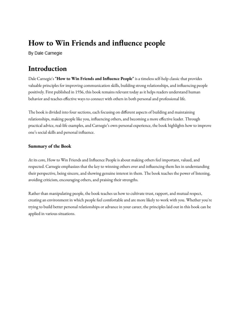 How to Win Friends and Influence people | PDF | Passion (Emotion ...