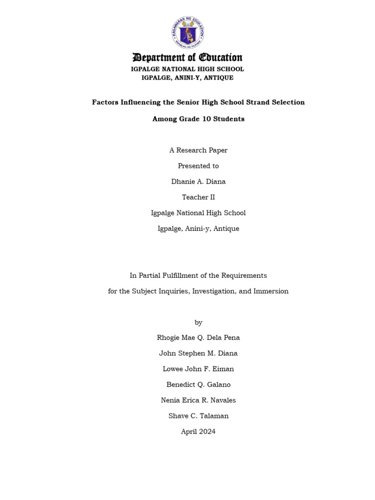 Factors Influencing The SHS Strand Choice | PDF | Survey Methodology ...