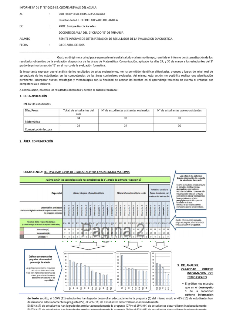 INFORME DE LA EVALUACION DIAGNOSTICA 2025 - 3°° Enrique | PDF | Evaluación