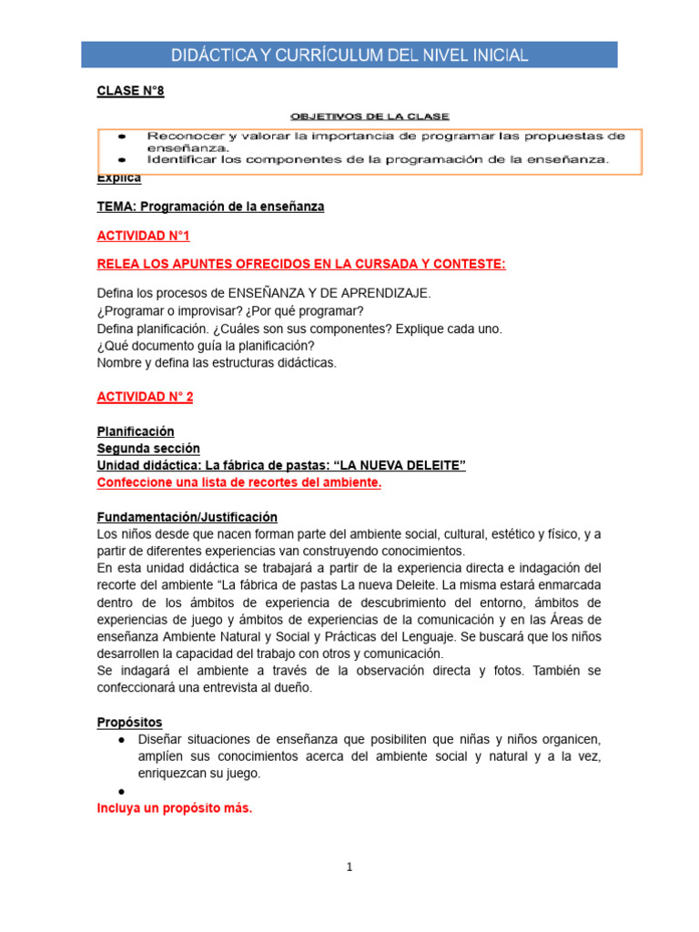 2024 CLASE N-8 LA PROGRAMACI-N DE LA ENSE-ANZA.docx | PDF | Enseñando