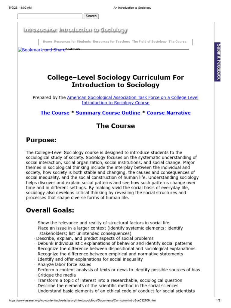 An Introduction To Sociology Course | PDF | Sociology | Hypothesis