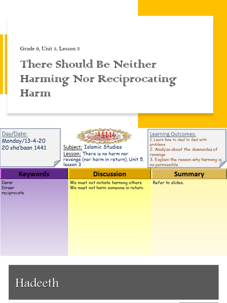 Topic There Should Be Neither Harming Nor Reciprocating Harm 16-4-20 ...