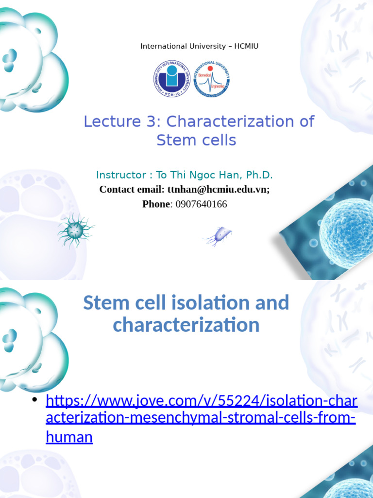 Lecture3 - Characterization of Stem Cells | PDF | Stem Cell | Real Time Polymerase Chain Reaction