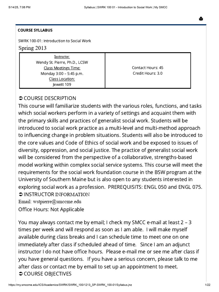 Introduction to Social Work Course Syllabus | PDF | Social Work ...