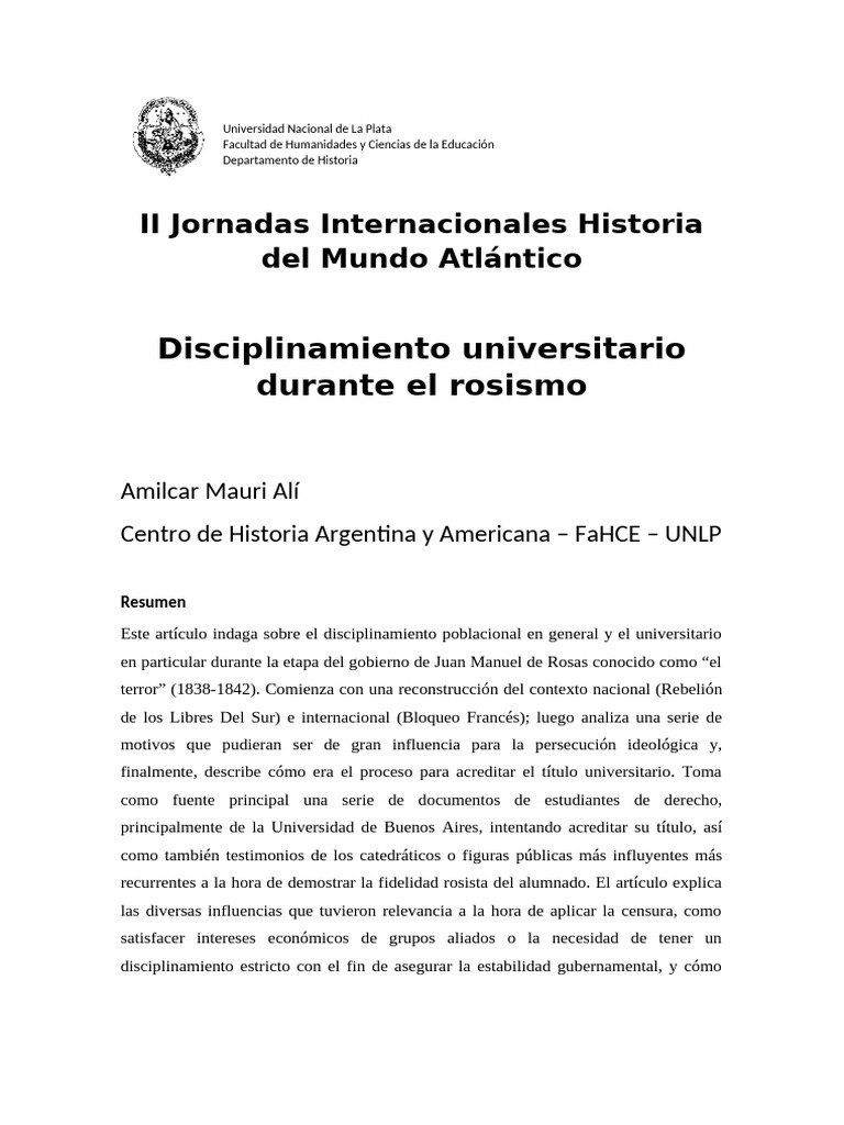 Amilcar Ali Mauri - Disciplinamiento-Rosas | PDF | Buenos Aires | Argentina