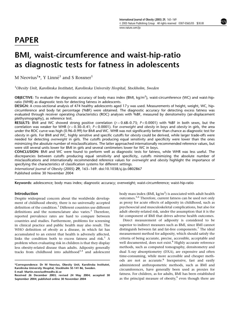 BMI, Waist-Circumference and Waist-Hip-Ratio As Diagnostic Tests For ...