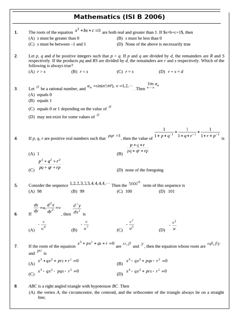 4 - DPP - Math QBank - ISI B MATH PYQ-2006 | PDF | Mathematics | Number ...