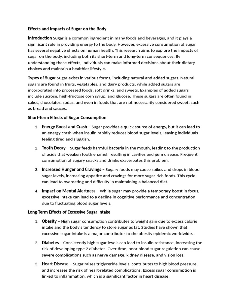 Effects and Impacts of Sugar On The Body | PDF | Sugar | Diet & Nutrition