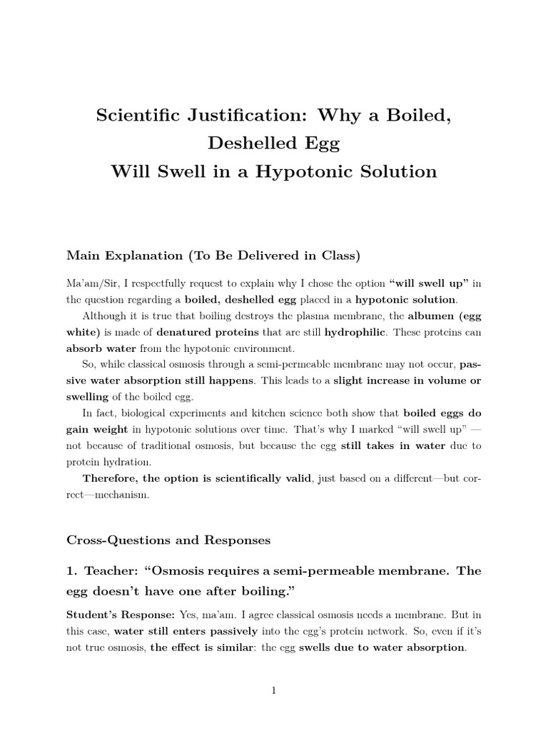 Boiled Egg Swelling in Hypotonic Solution | PDF | Osmosis | Egg White