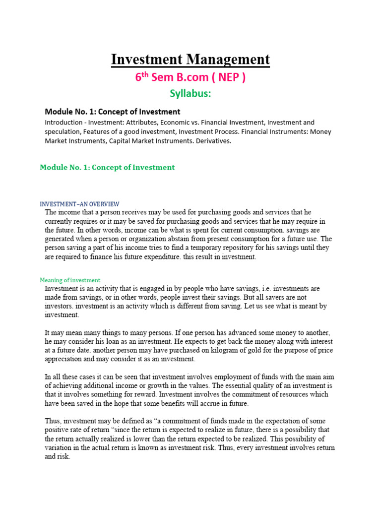 Investment Management Syllabus Overview | PDF | Stocks | Investing