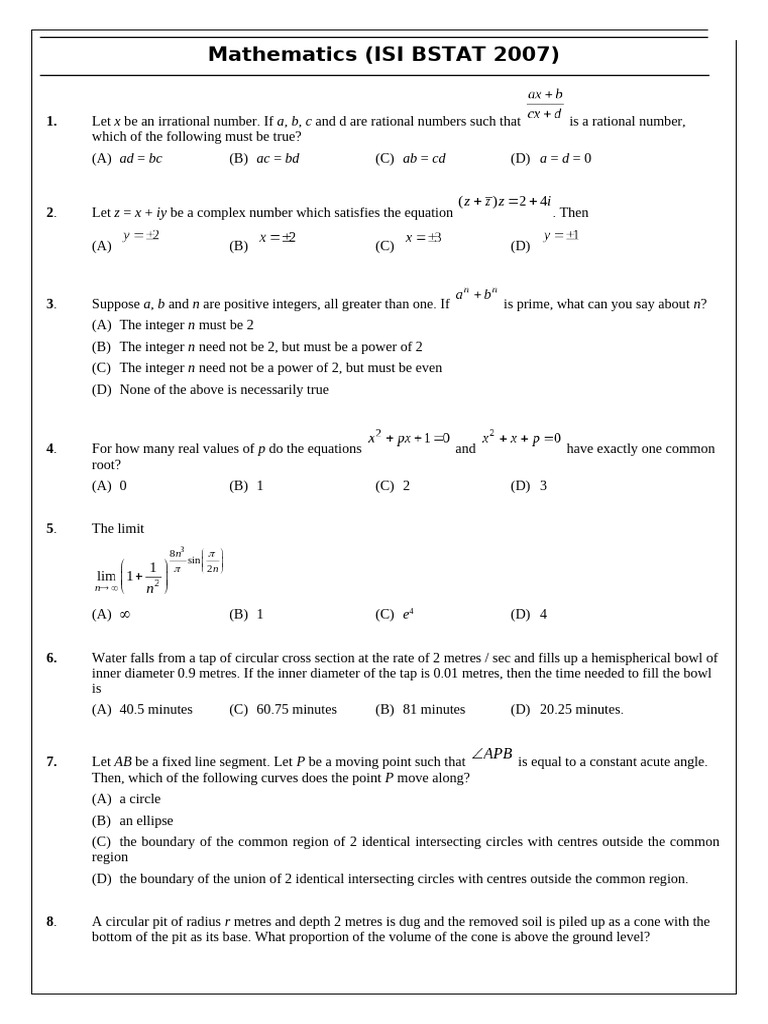5_DPP_Math QBank_ISI B STAT PYQ-2007 | PDF | Numbers | Ellipse