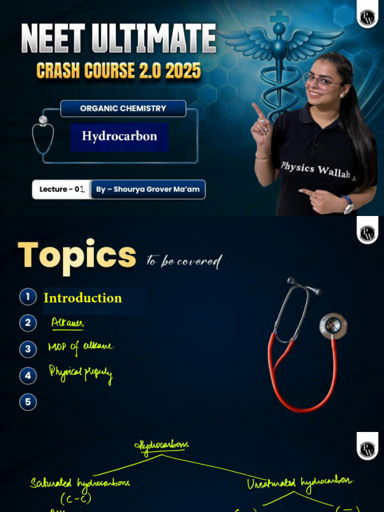 Hydrocarbon 01 - Class Notes - NEET Ultimate Crash Course 2.0 2025 | PDF