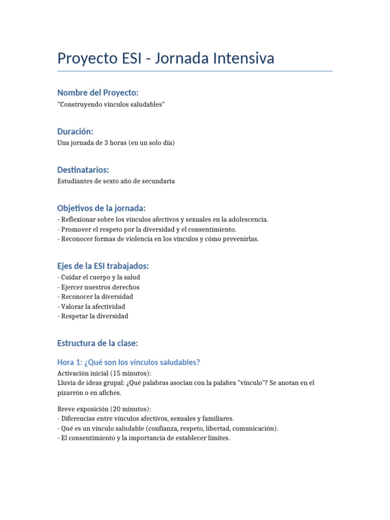 Proyecto ESI Vinculos Saludables | PDF