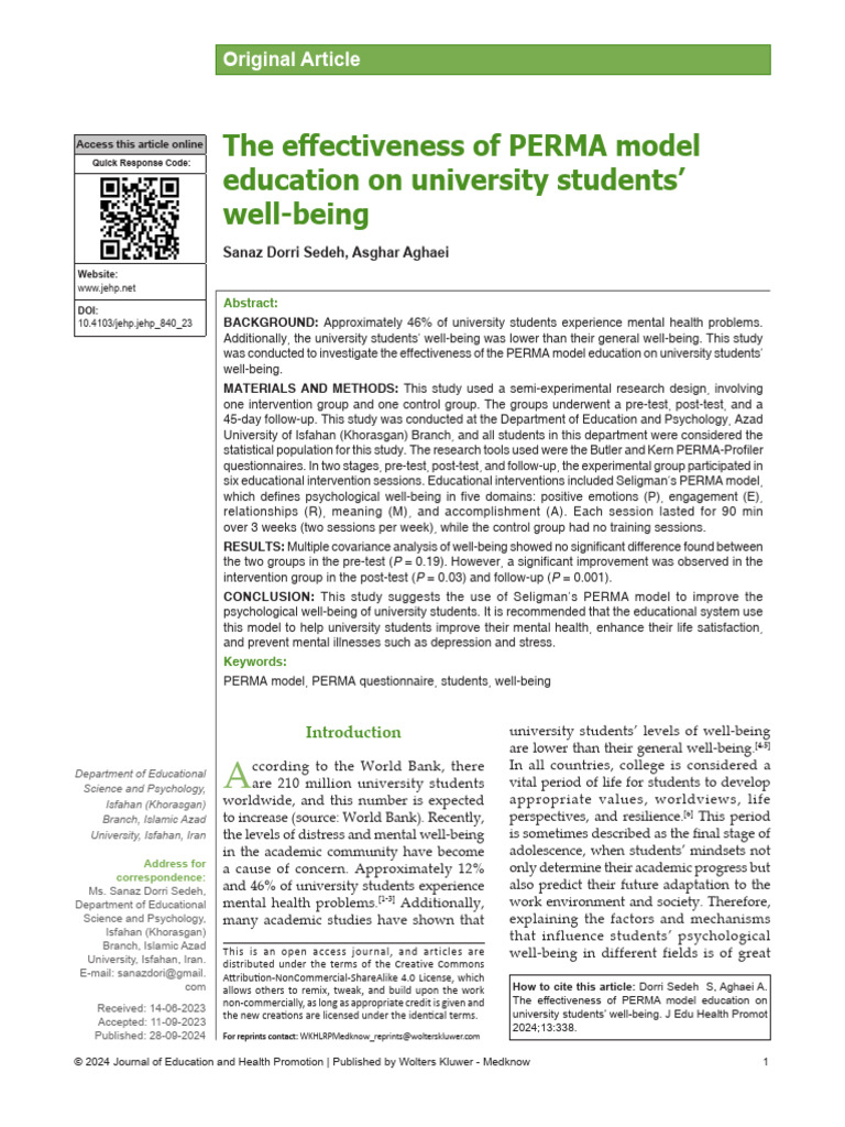 The_effectiveness_of_PERMA_model_education_on_univ | PDF | Positive Psychology | Psychology