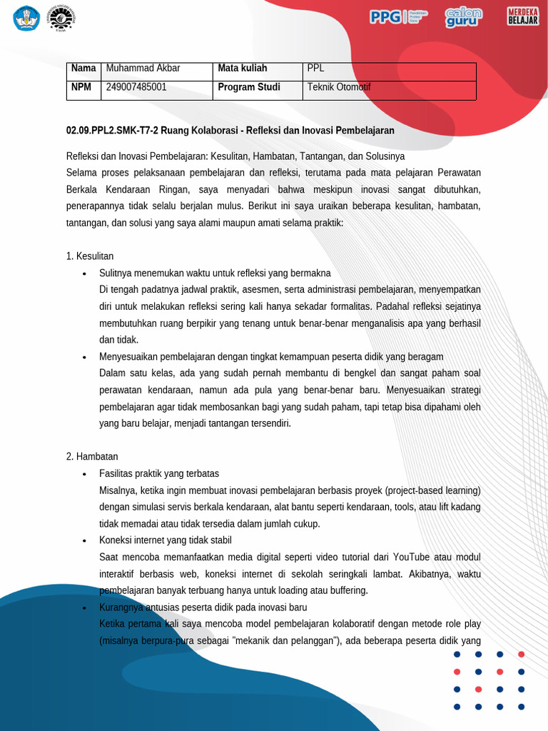 02.09.PPL2.SMK-T7-2 Ruang Kolaborasi - Refleksi Dan Inovasi Pembelajaran | PDF