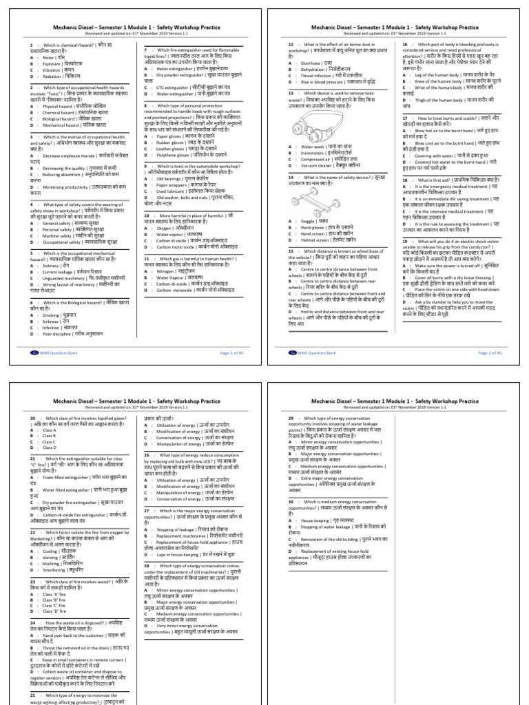 Mechanic Diesel Question Bank | PDF