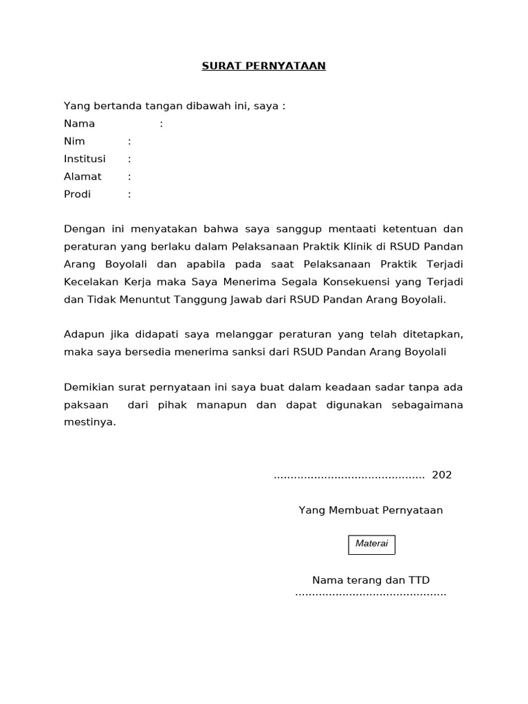 SURAT PERNYATAAN MHS | PDF