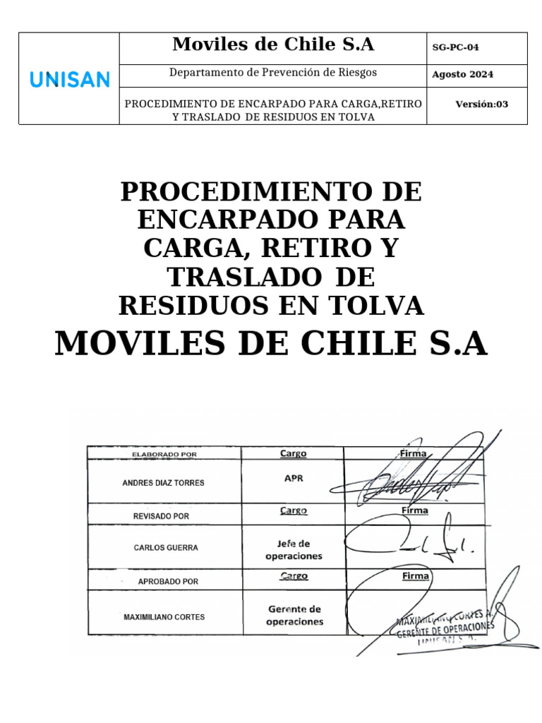 Procedimiento de Encarpado para Carga, Retiro y Traslado de Residuos en ...