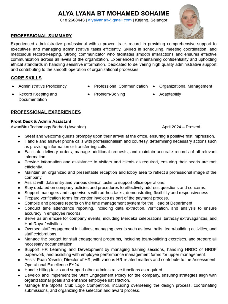 CV Alya Lyana BT Mohamed Sohaime | PDF | Lesson Plan | Lecture