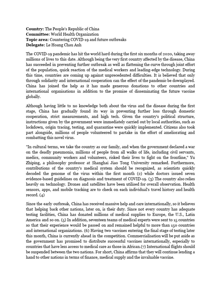 Sample Position Paper - Shared | PDF | Epidemics | Pandemic