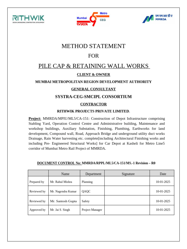 Final01-Method Statement For Pile Cap and Retaining Wall | PDF | Personal Protective Equipment ...