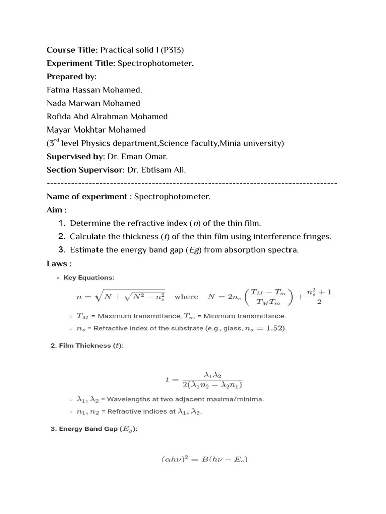 Spectrophotometer Experiment Overview | PDF