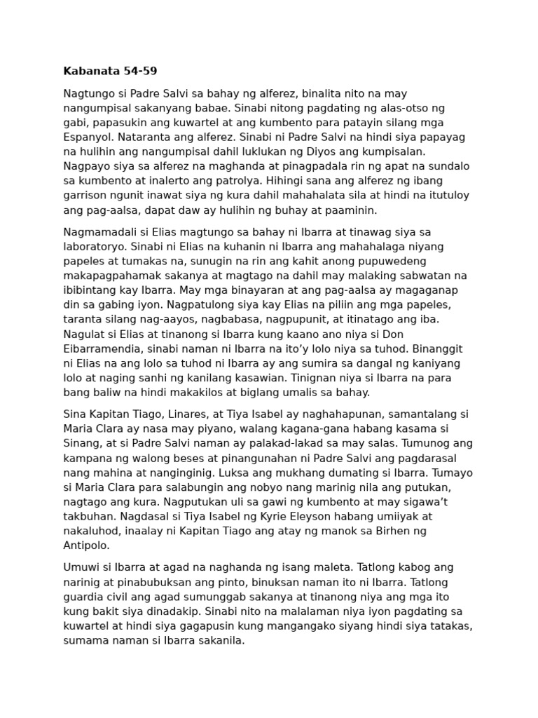 Noli Me Tangere Kabanata 54-59 Buod | PDF